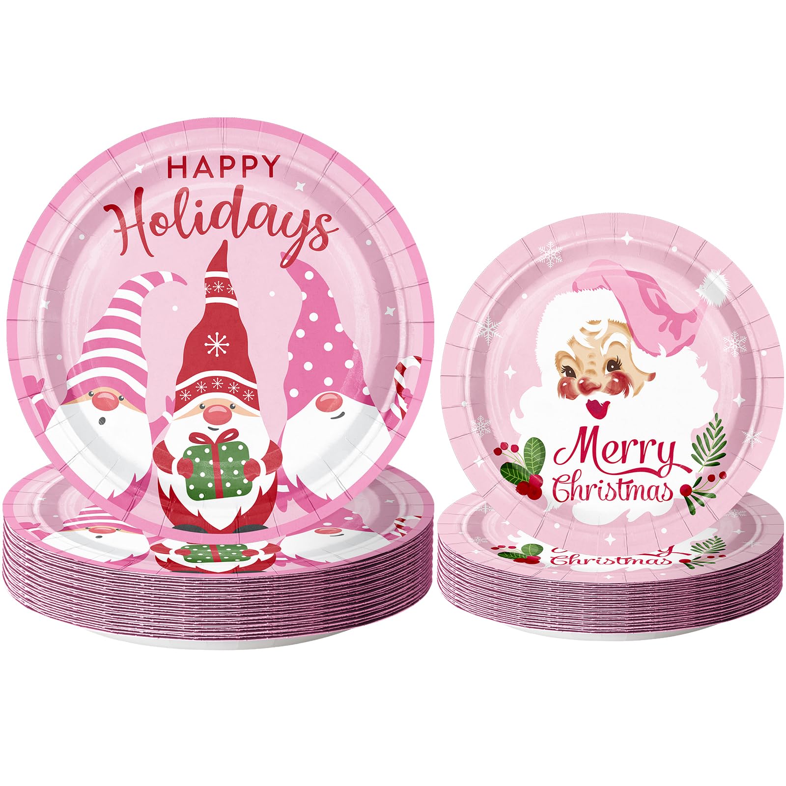 Amazon.com: WRAPAHOLIC 50Pcs Christmas Paper Plates - 9" and 7" Pink ...