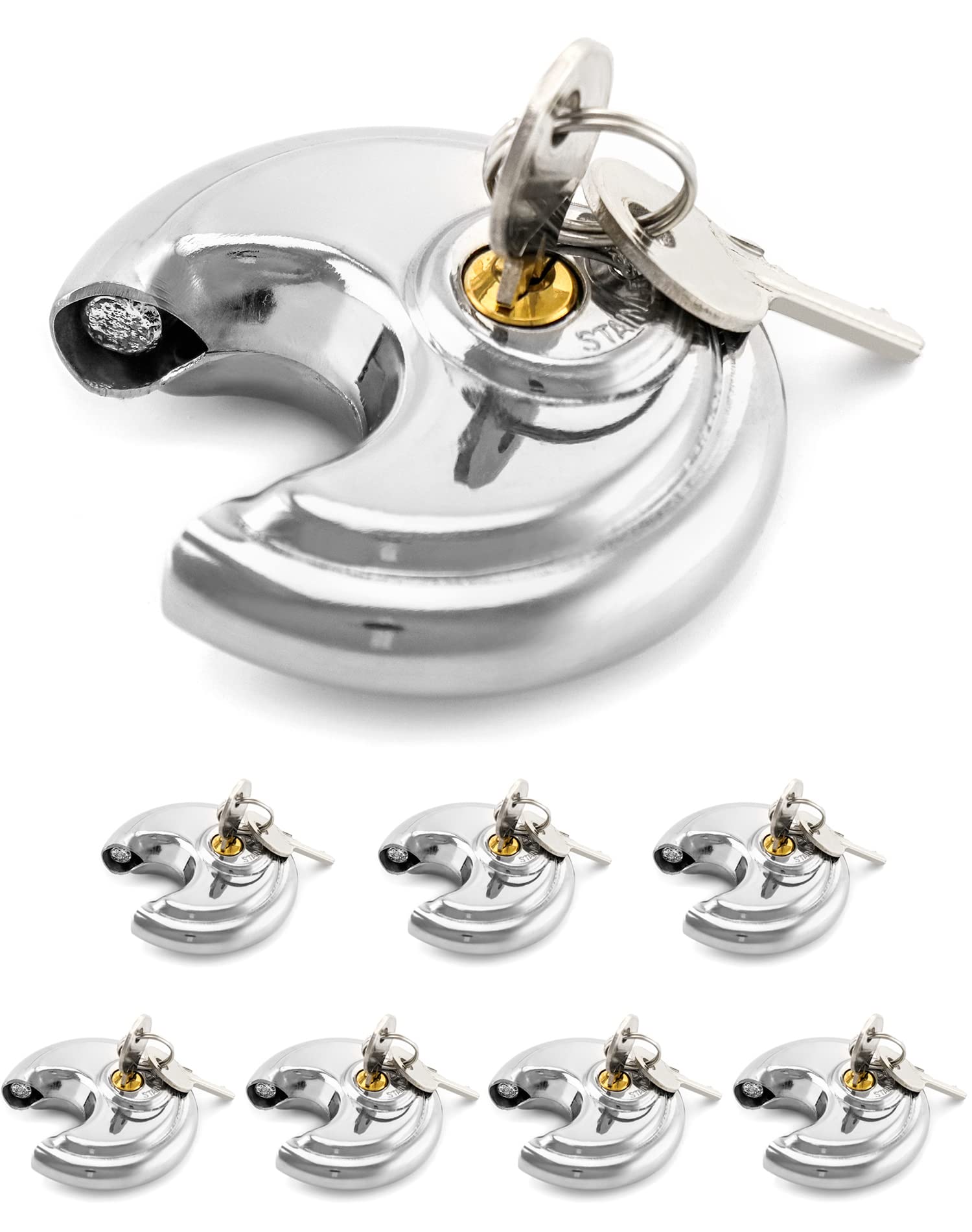 QWORK Keyed Alike Disc Padlock, 8 Pack Stainless Steel Discus Lock with ...