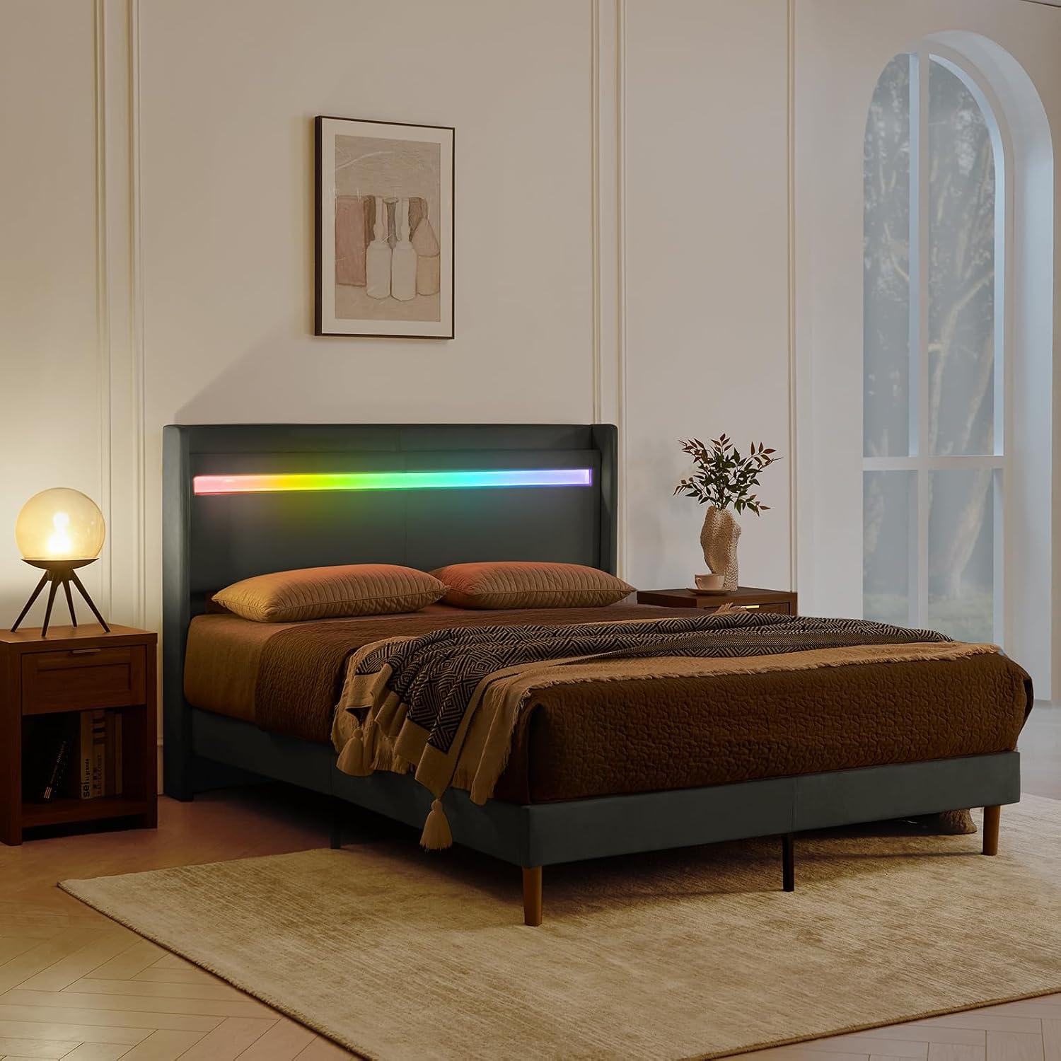 Amazon.com: MOLYURAS Queen Bed Frame with LED Lights, Queen Bed Frame ...
