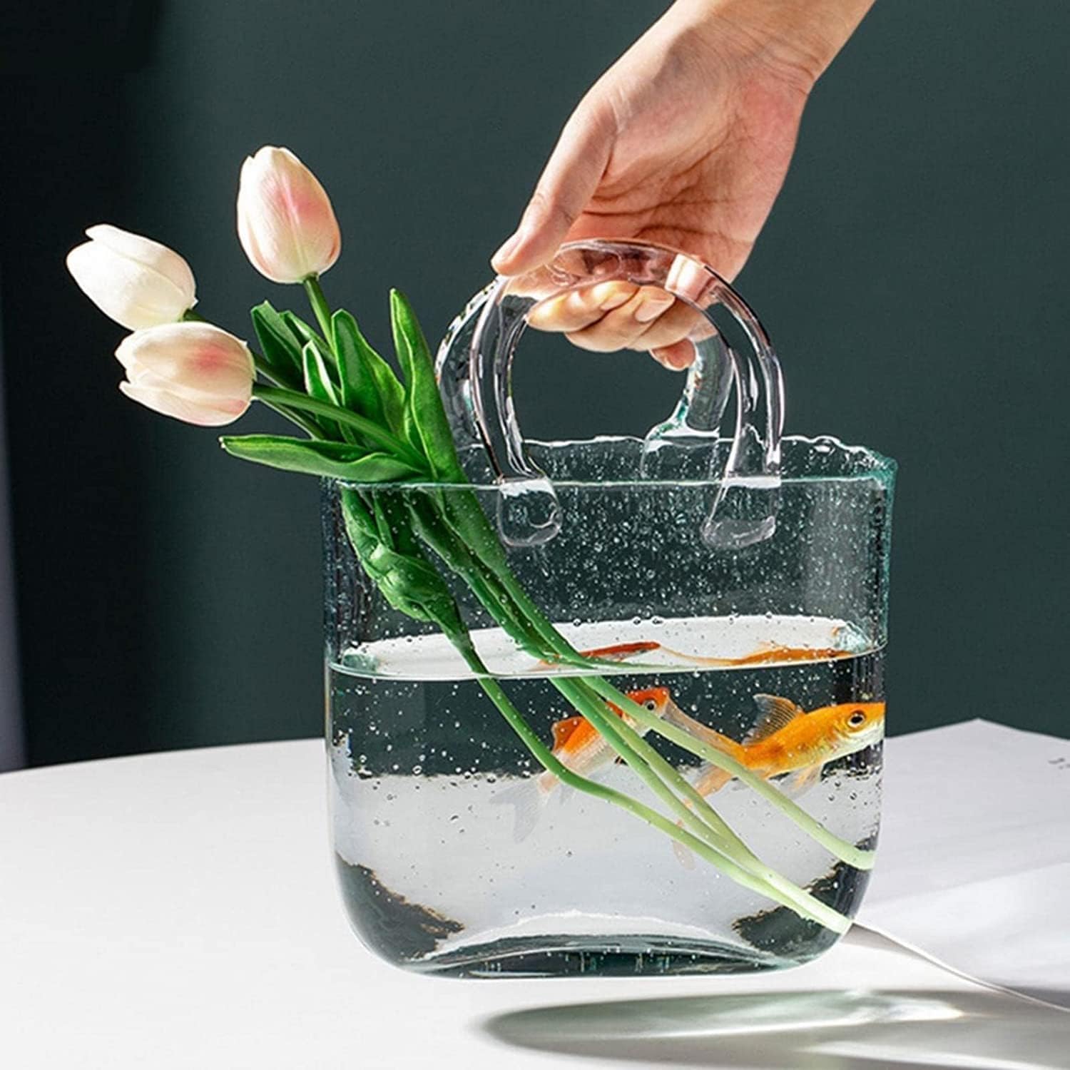 Amazon.com: VOYSILI Glass Vase for Flowers, Handbag Shape Flower Vase ...