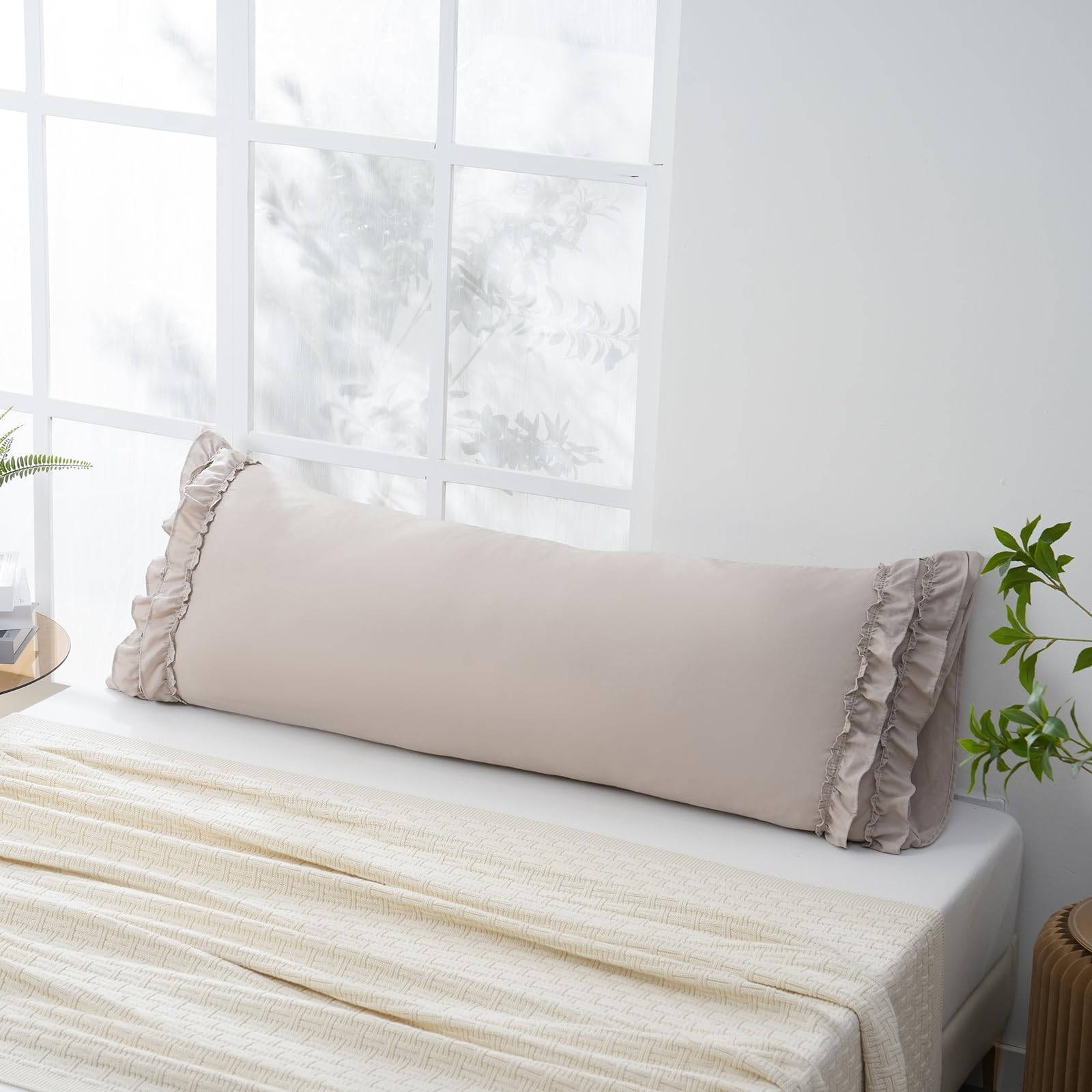 Amazon.com: Herside Taupe Body Pillowcase,Chic Ruffle Pillow Sham,20x54 ...