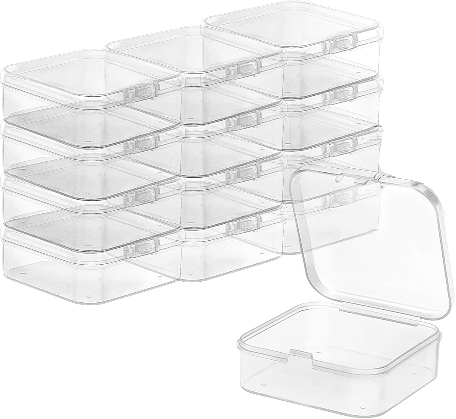 TRUEIN 12 Small Plastic Boxes with Lids, Mini Clear Bead Storage ...