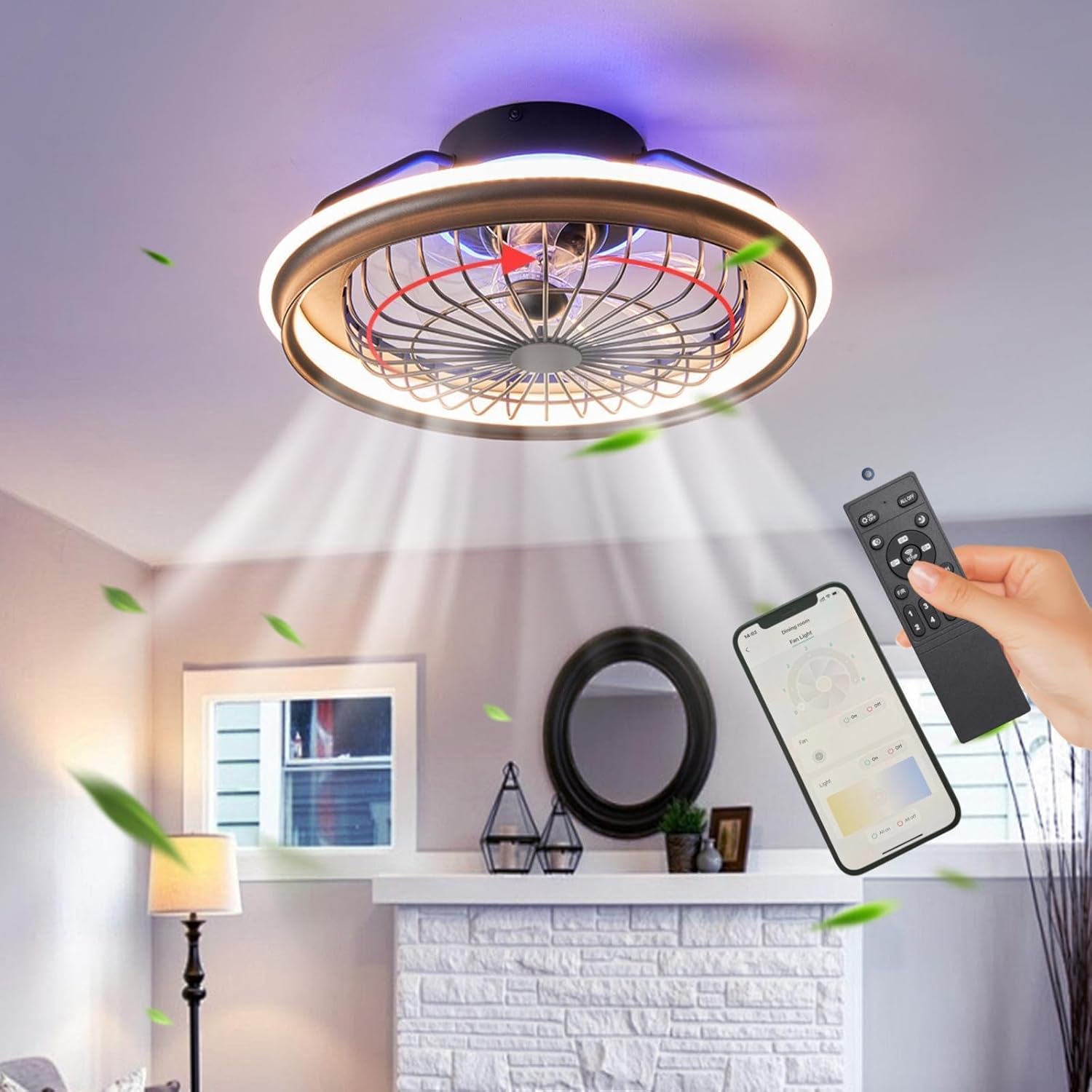 ASDMD Bladeless Fan RGB Back Ambient Light, 19in Low Profile Ceiling ...