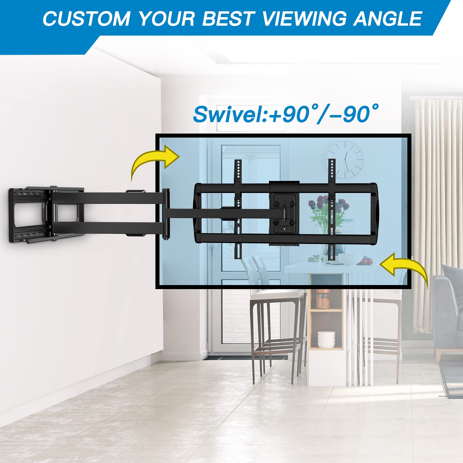 PERLESMITH Long Arm Full Motion TV Wall Mount for 37-90 inch Flat ...