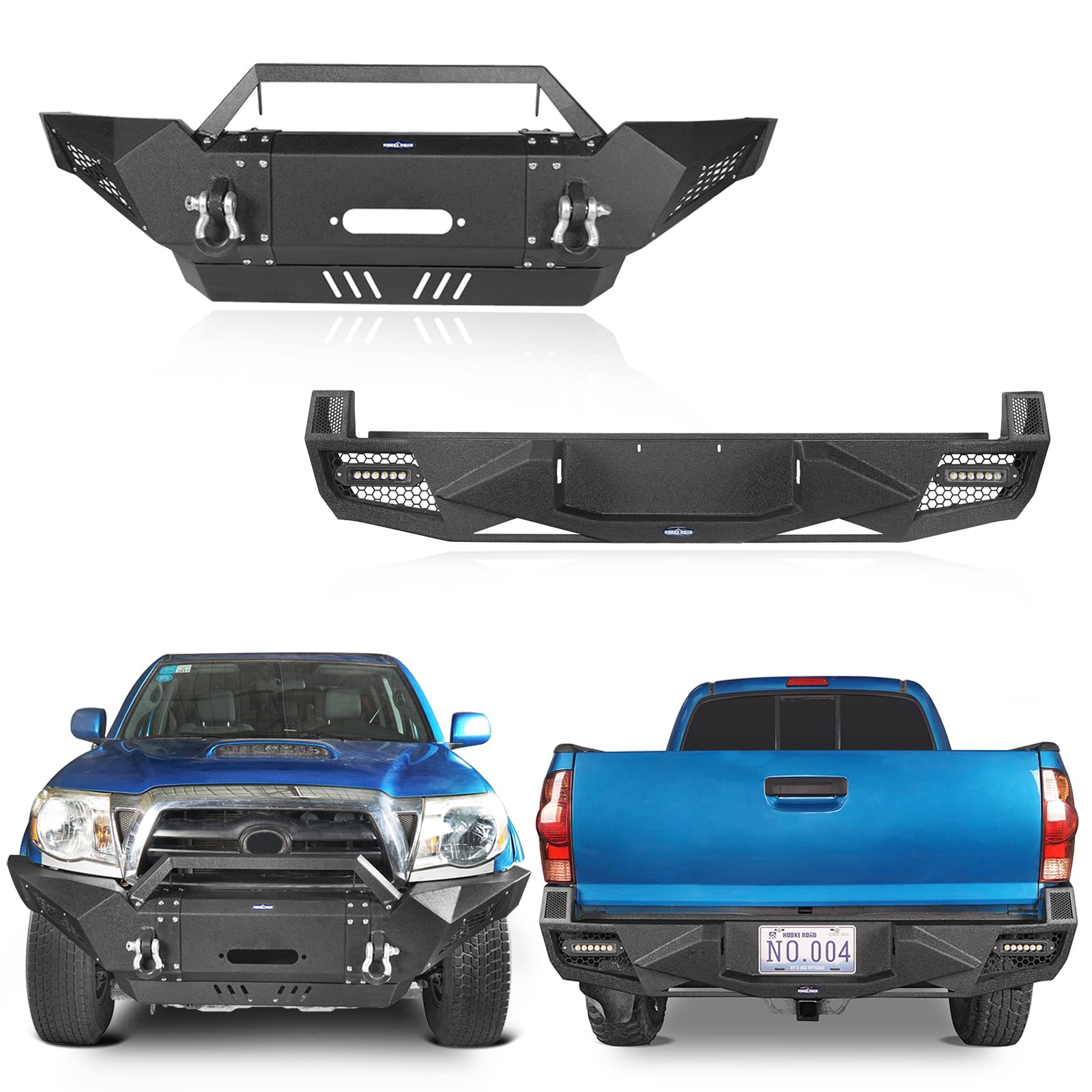 Buy Hooke Road Tacoma Front Bumper w/Winch Plate + Honeycomb Style Rear ...