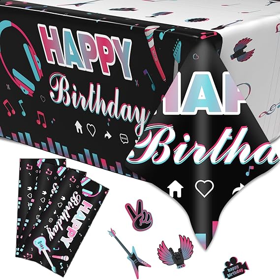 Amazon.com: PERFQU 3 Pcs Music Birthday Tablecloth - TIK Tok Party ...
