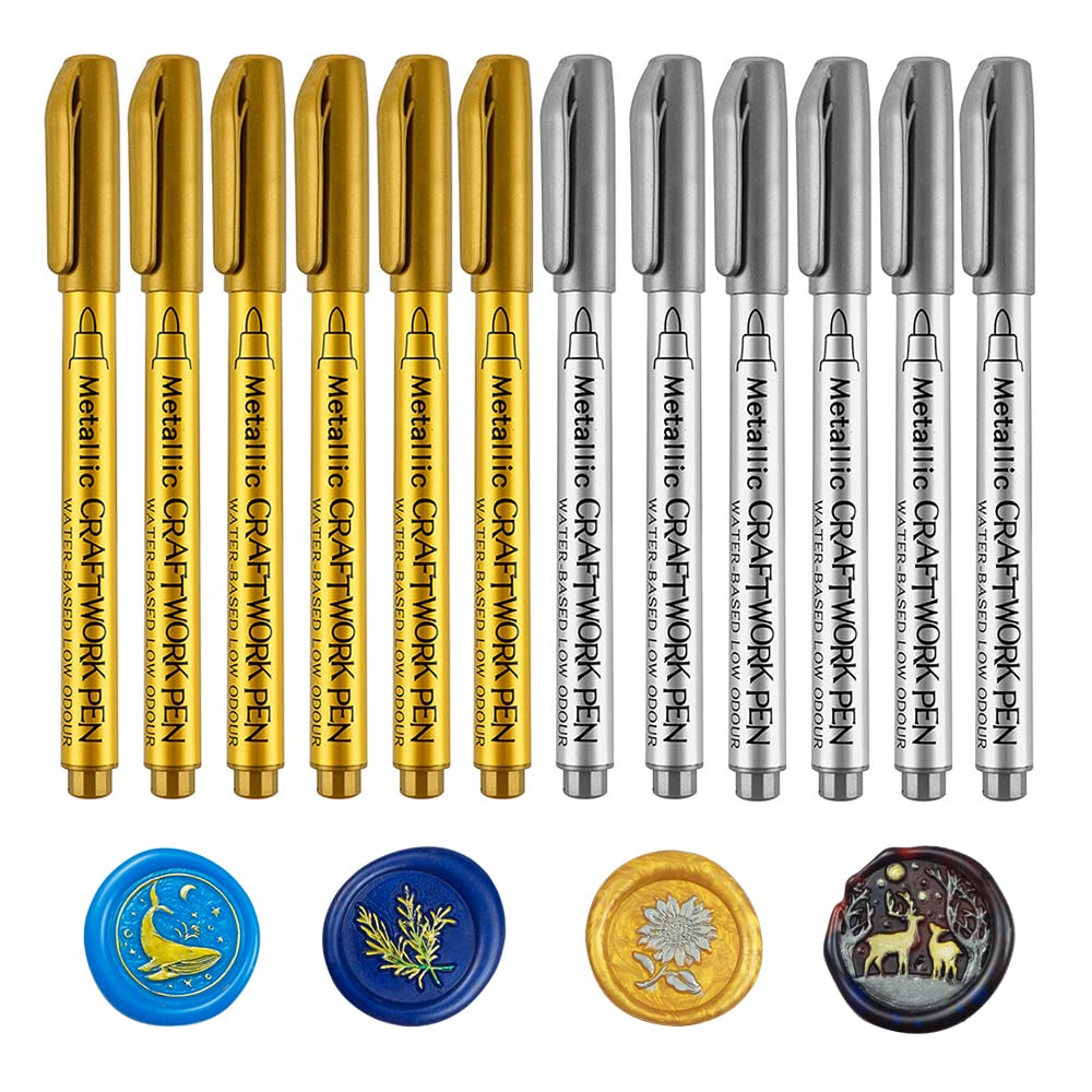 Candle Wax Pen Set Wax Seal Pen Set - 4 Metallic Markers (Gold & Silver ...