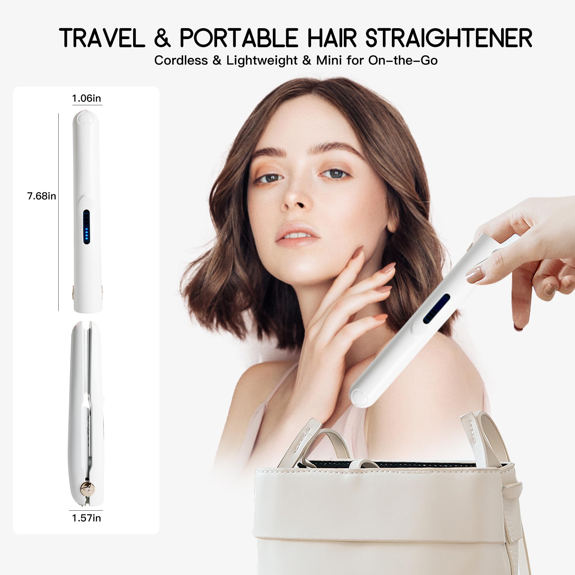 ECOJIA Cordless Flat Iron Hair Straightener for Bangs,Mini Rechargeable ...