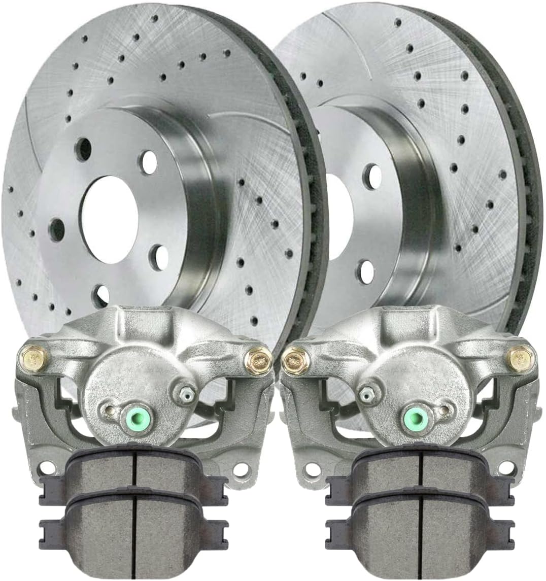 Amazon.com: AutoShack Front Drilled and Slotted Brake Rotors Silver Calipers and Performance ...
