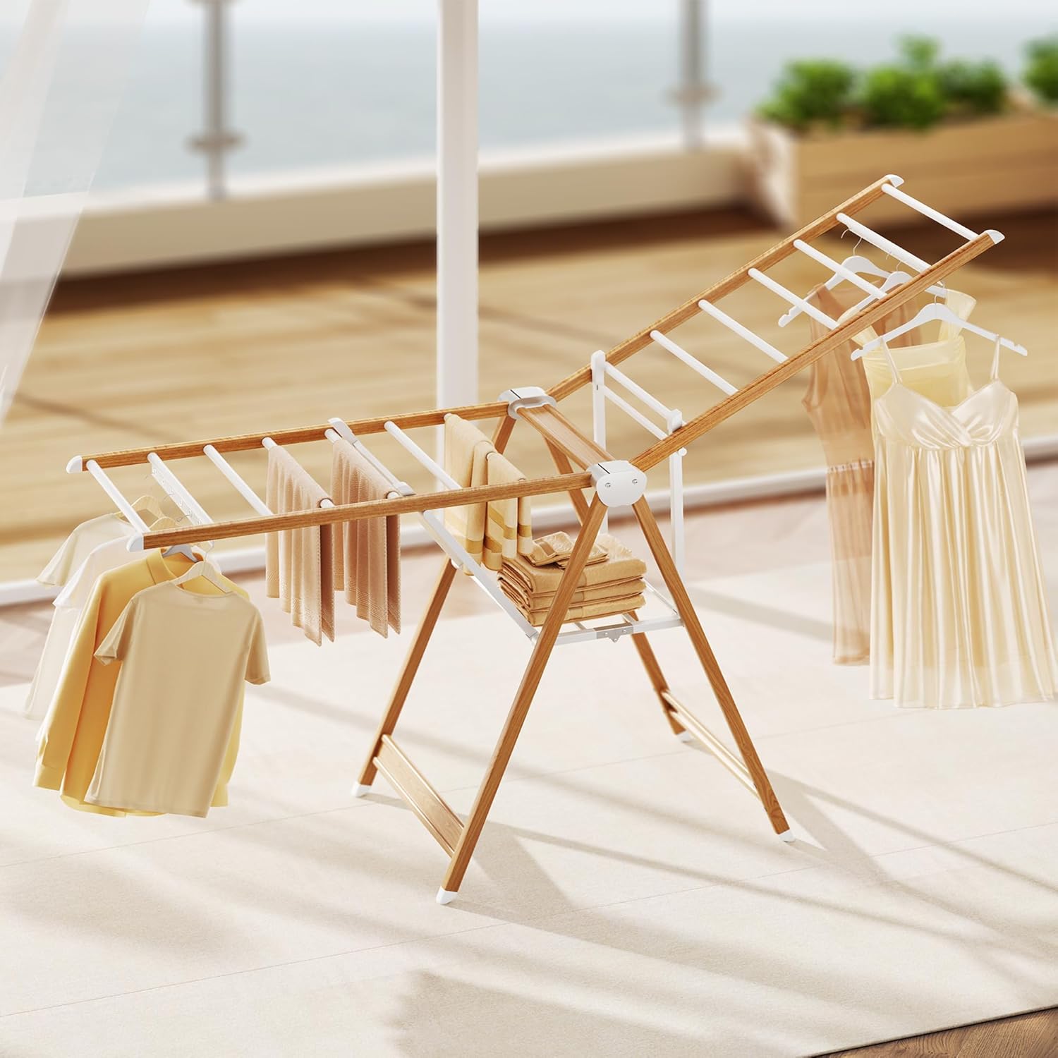 Amazon.com: Peimscen Wood Grain Clothes Drying Rack,71 Inches Foldable ...