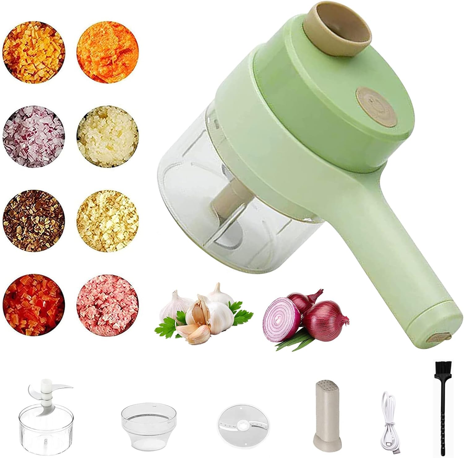 4 in 1 Handheld Electric Vegetable Cutter Set, Wireless Mini Chopper ...