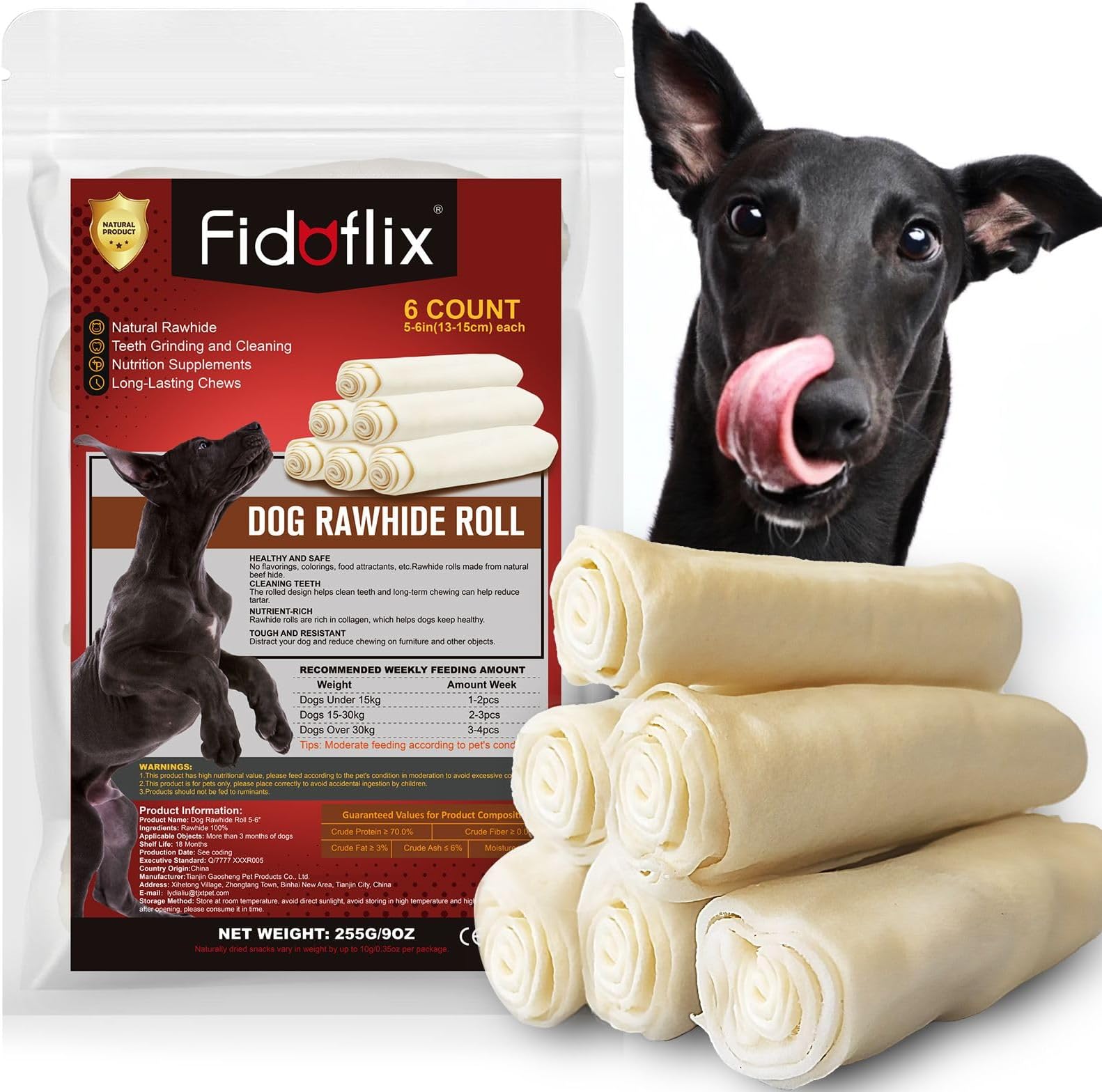 Amazon.com : FidoFlix Rawhide Chews,Long Lasting Rawhide Rolls Rawhide ...