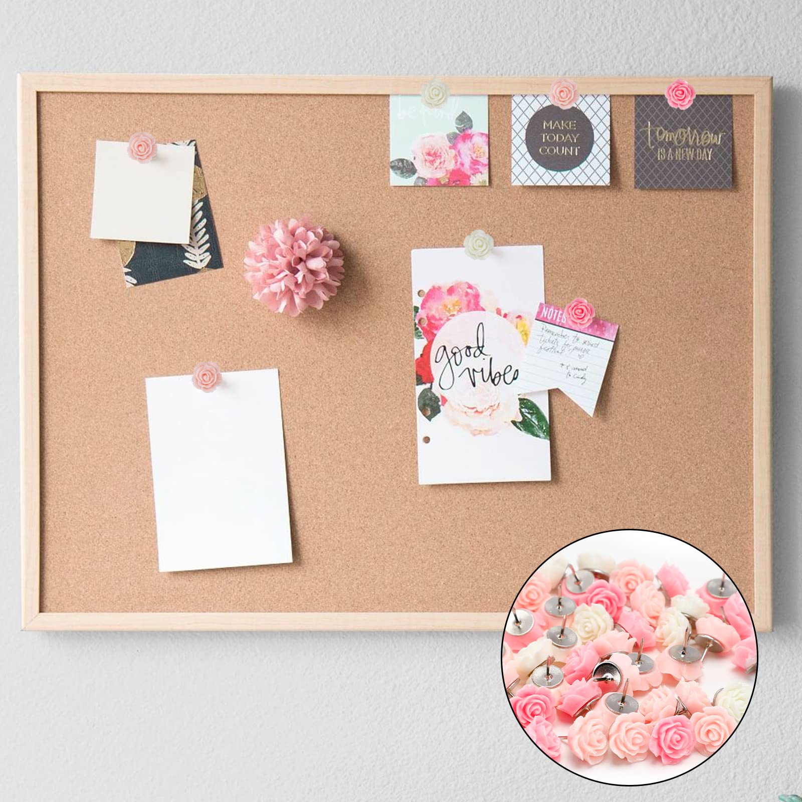 Snapklik.com : 40Pcs Rose Theme Push Pins Rose Thumb Tacks Decorative ...