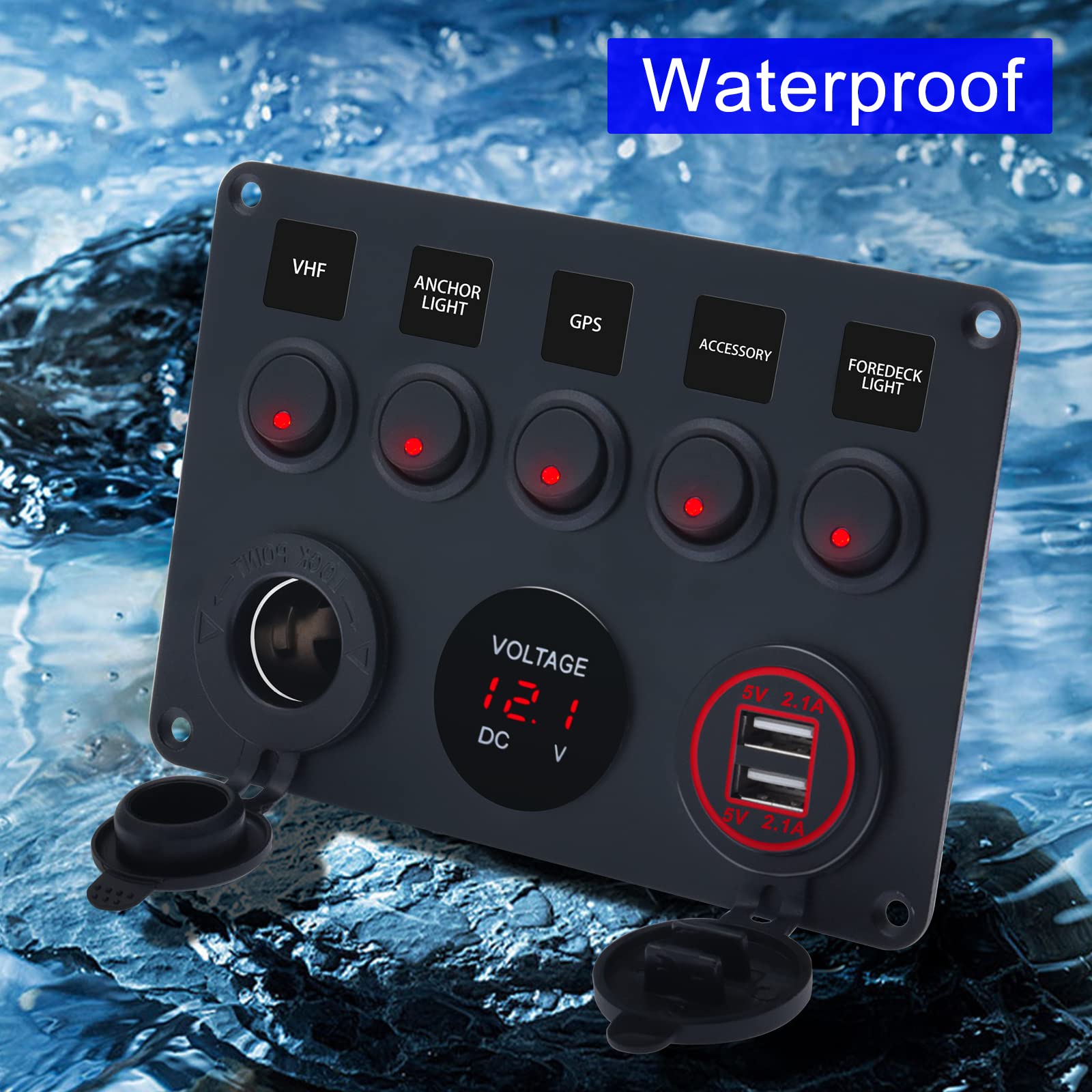 Snapklik.com : 5 Gang Rocker Switch Panel Marine Switch Panel 12V ...