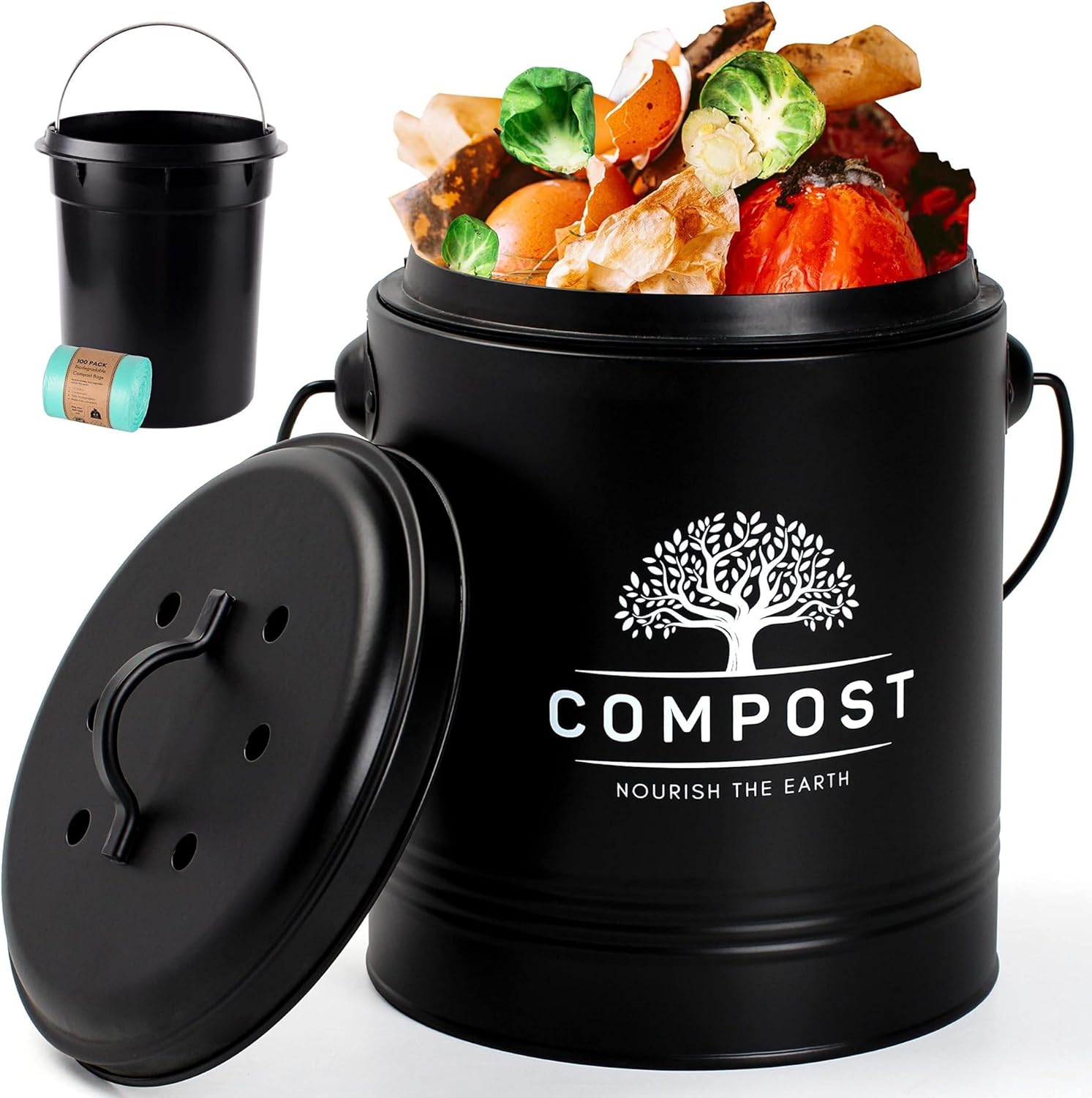 Amazon.com : Compost Bin, Kitchen Countertop Food Waste Bin, Small ...