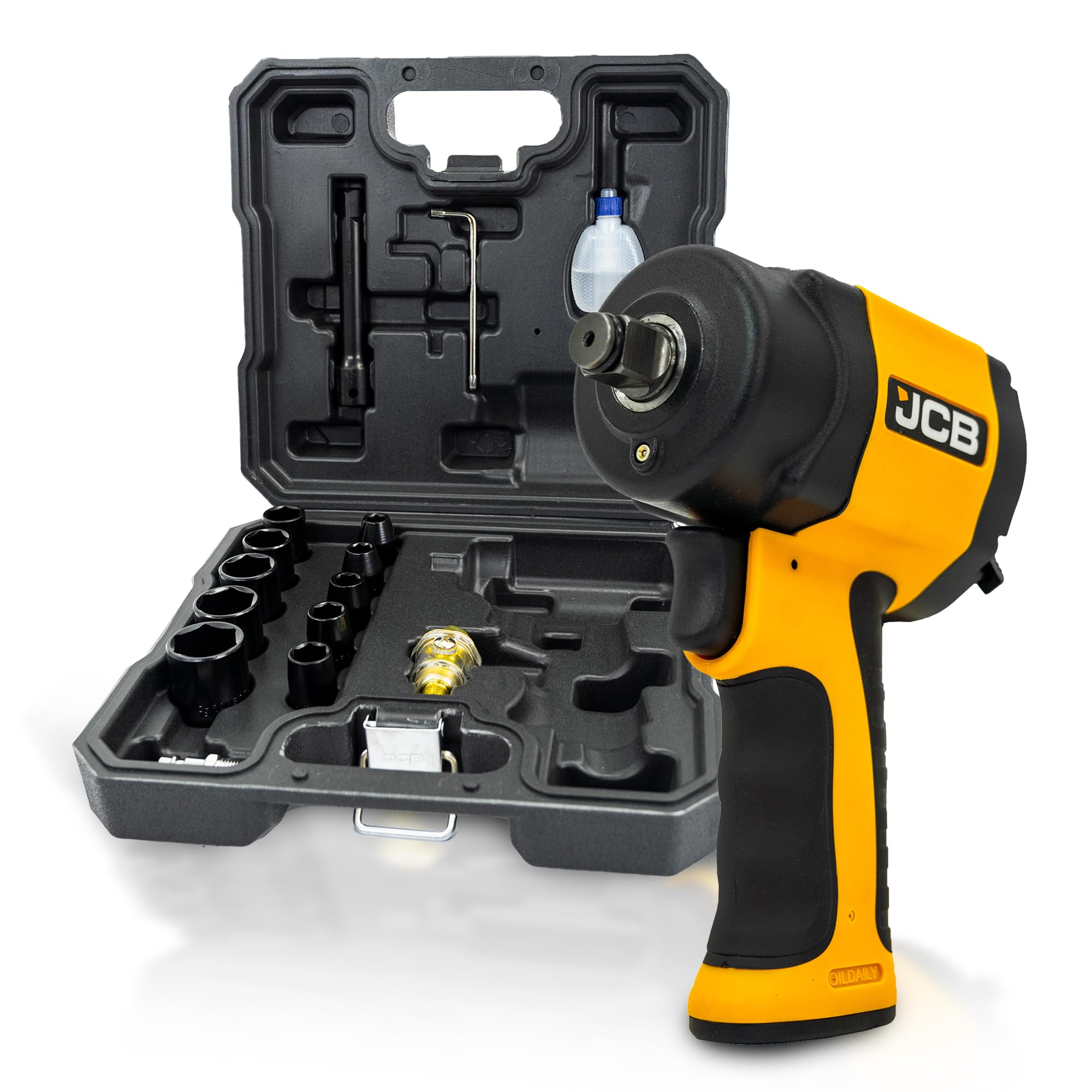 JCB 1⁄2'' Square Drive Air Impact Wrench with Socket Set, 610 / 1200Nm ...