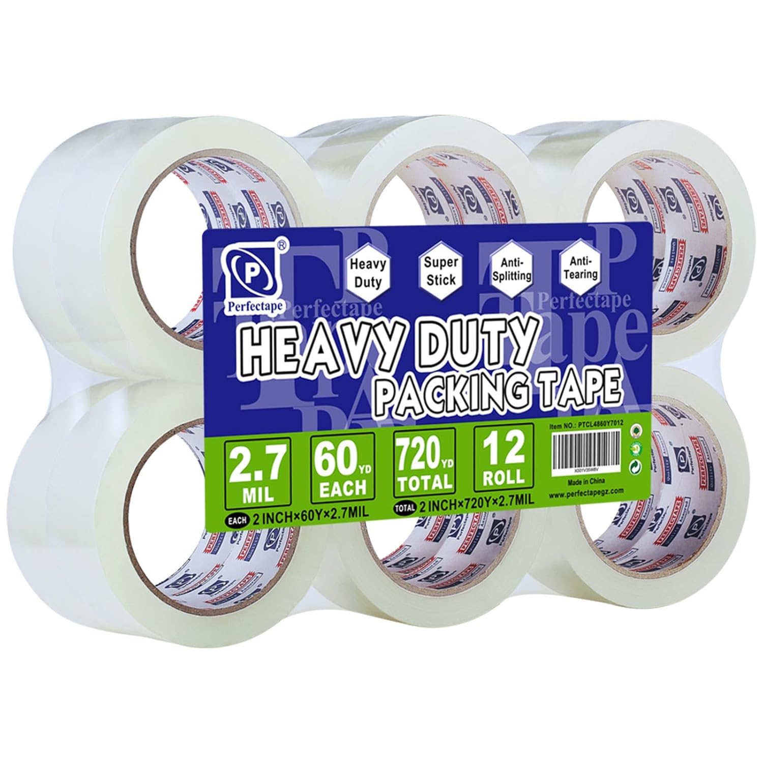 PERFECTAPE Heavy Duty Packing Tape 12 Rolls, Clear, 2.7 mil, Ultra ...