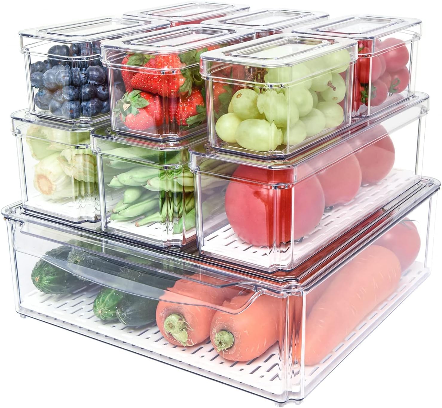 Buy Snazzy Plastic 10 Pack Fridge Organizer, Stackable Refrigerator ...
