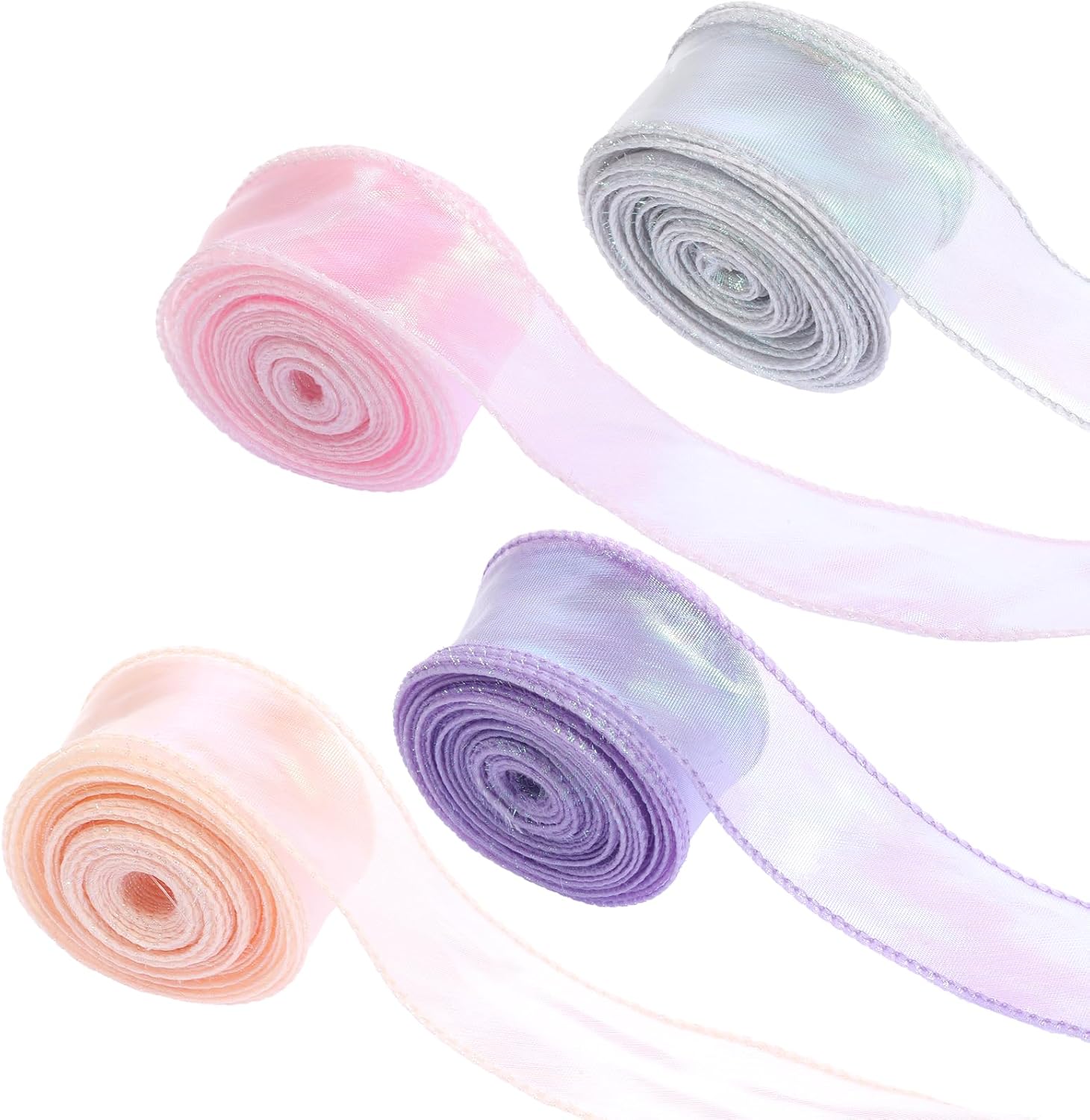 Amazon.com: 4 Rolls Iridescent Organza Ribbon Sheer 4 Colour Organza ...