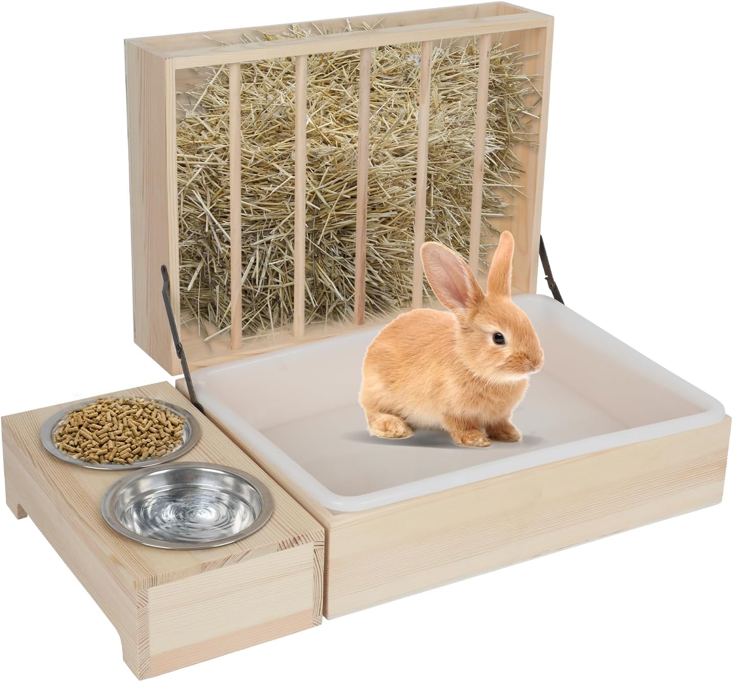 Amazon.com : AQQHSAIN 3 in 1 Rabbit Hay Feeder with Litter Box Wooden ...