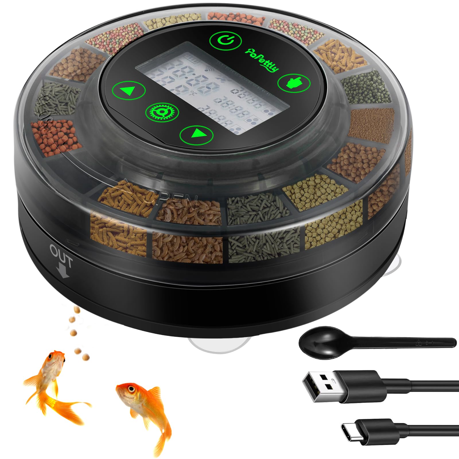 Papettly Automatic Fish Feeder for Aquarium - Rechargable Auto Fish ...