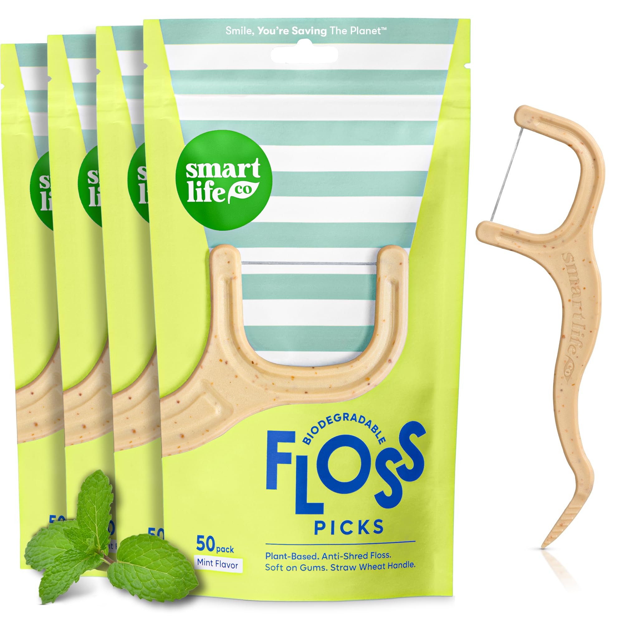 Buy SmartLifeco Biodegradable Dental Floss Picks - Based Handle, Thin ...