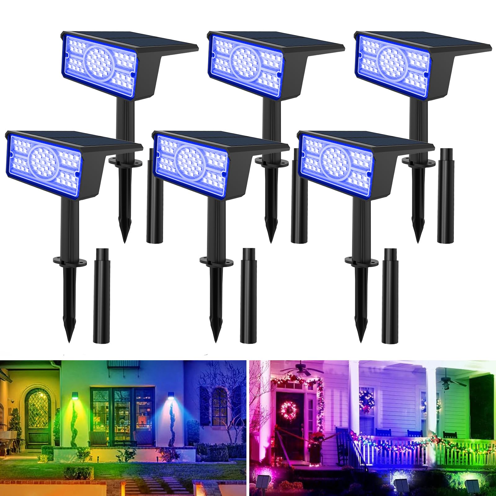 CORESLUX Halloween Spotlights Outdoor, 6 Pack Blue LED Solar Landscape ...