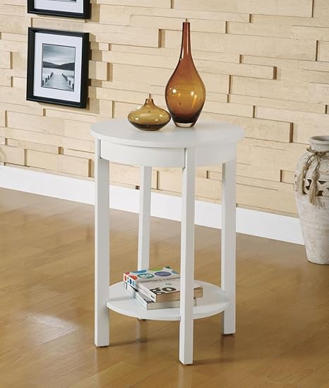 Amazon.com: Coaster Round Accent End Table with Inlay Shelf, White ...