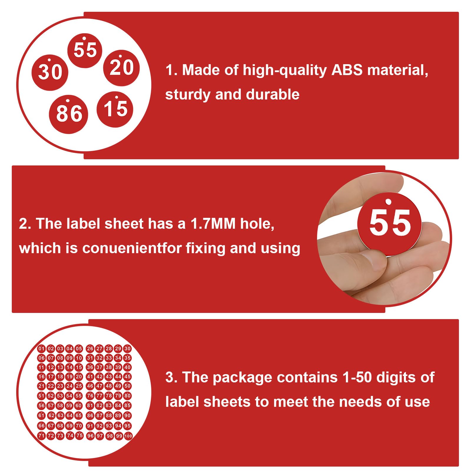 1-100 Plastic Number Tags, Engraved Numbered Tags, Numbered Tags Round ...