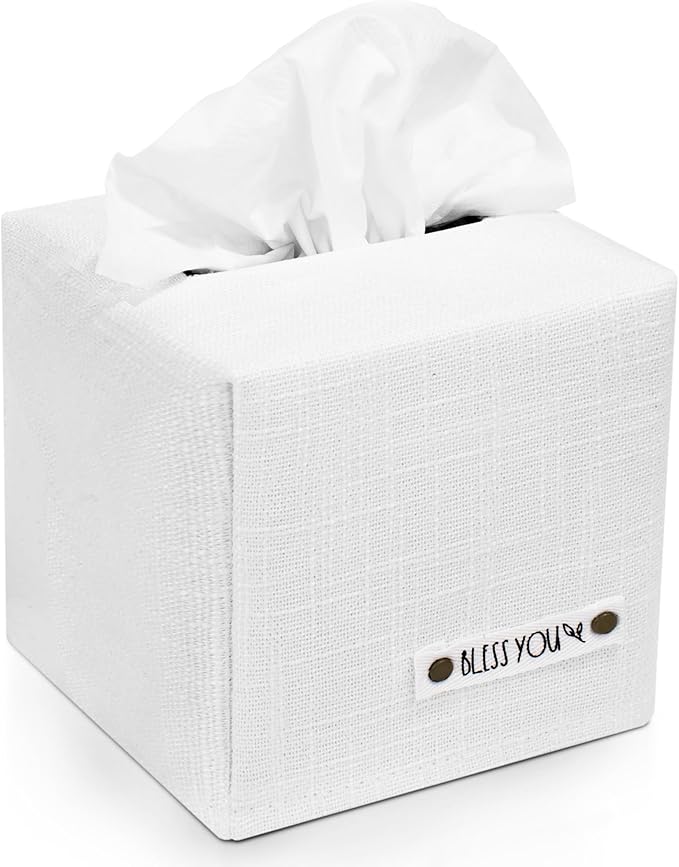 Amazon.com: Stylish Tissue Box Cover - This White Linen Holder ...