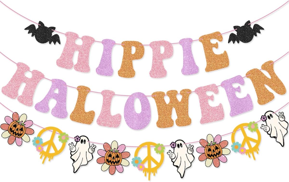 Amazon.com: Hippie Halloween Banner Garland for Groovy Hippie Halloween ...