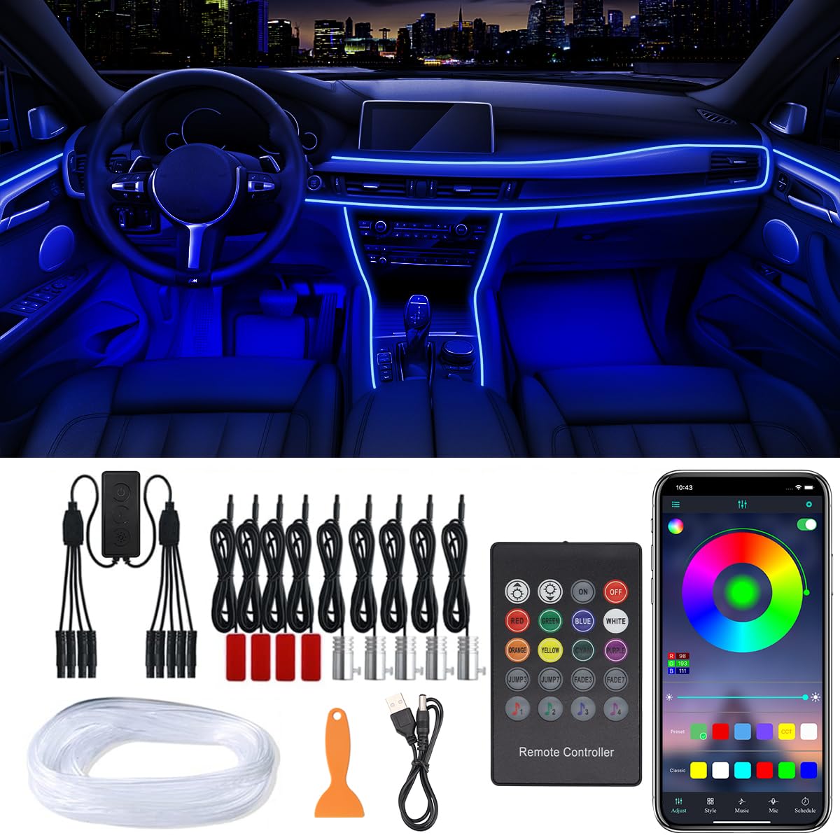 Snapklik.com : QVEVDACAR Interior Car Lights, 9 In 1 Car LED Lights