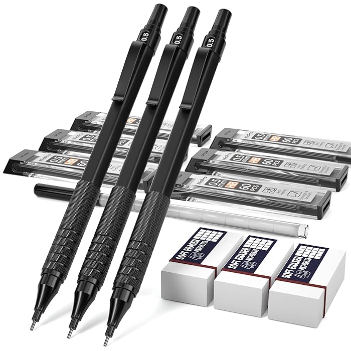 Buy Nicpro 0.5 mm Mechanical Pencils Set with Case, 3 Metal Artist ...