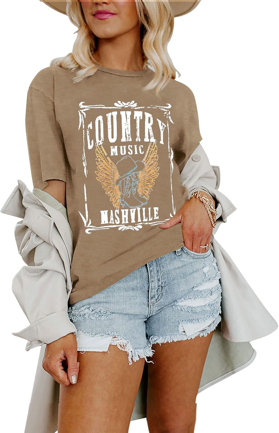 Country Music Shirts for Women Nashville Print Outfits Short Sleeve ...