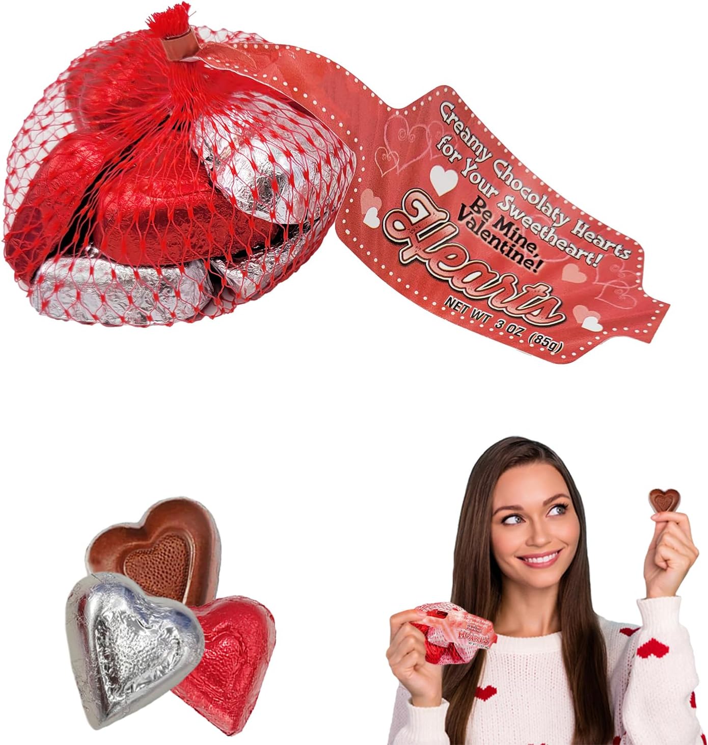 Amazon.com : Happy Valentine's Day Milk Chocolate Hearts in Mesh Bag ...