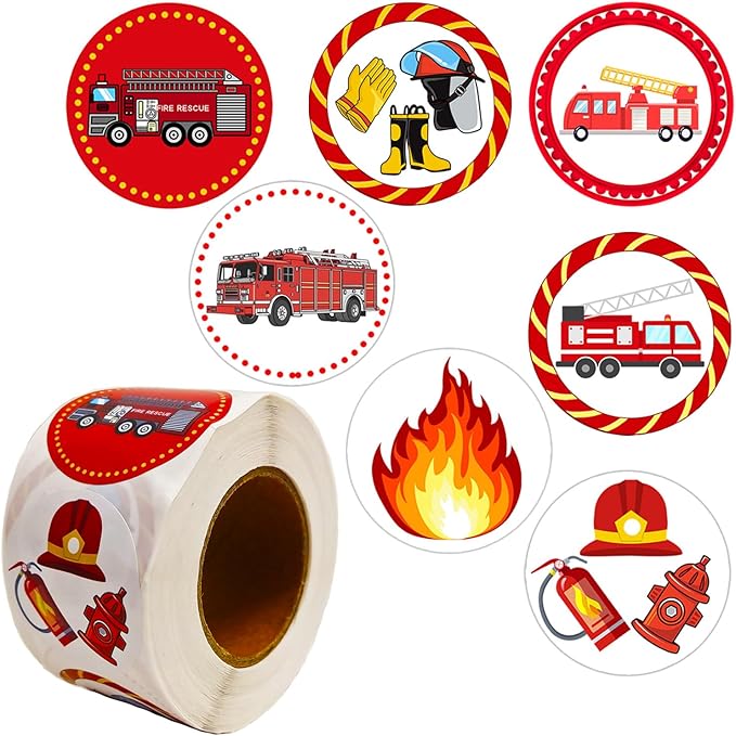 Amazon.com: 500PCS Fire Truck Roll Stickers -Fire Truck/Fire Car ...
