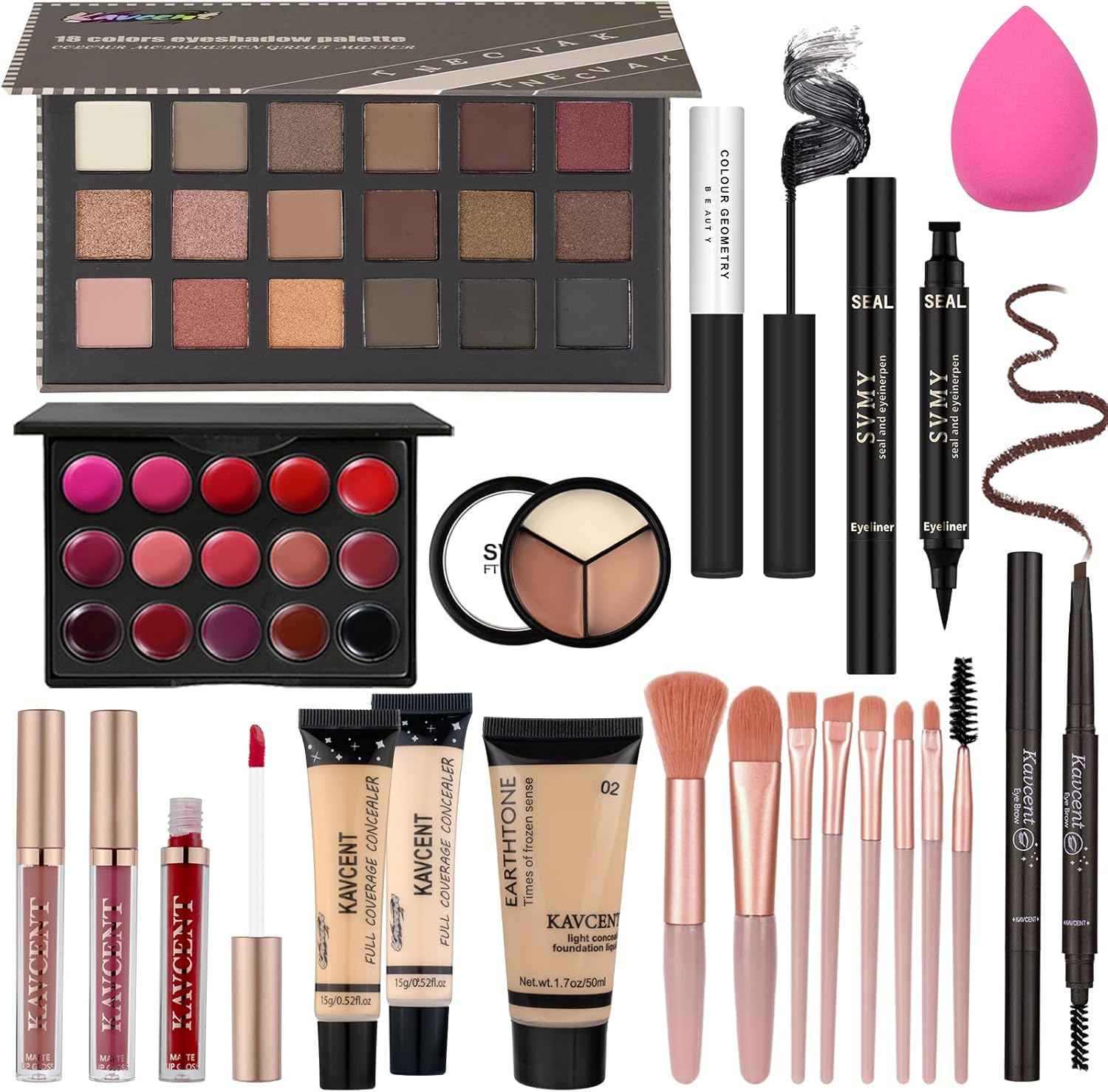 KAVCENT Complete Makeup Kit with Eyeshadow and Foundation