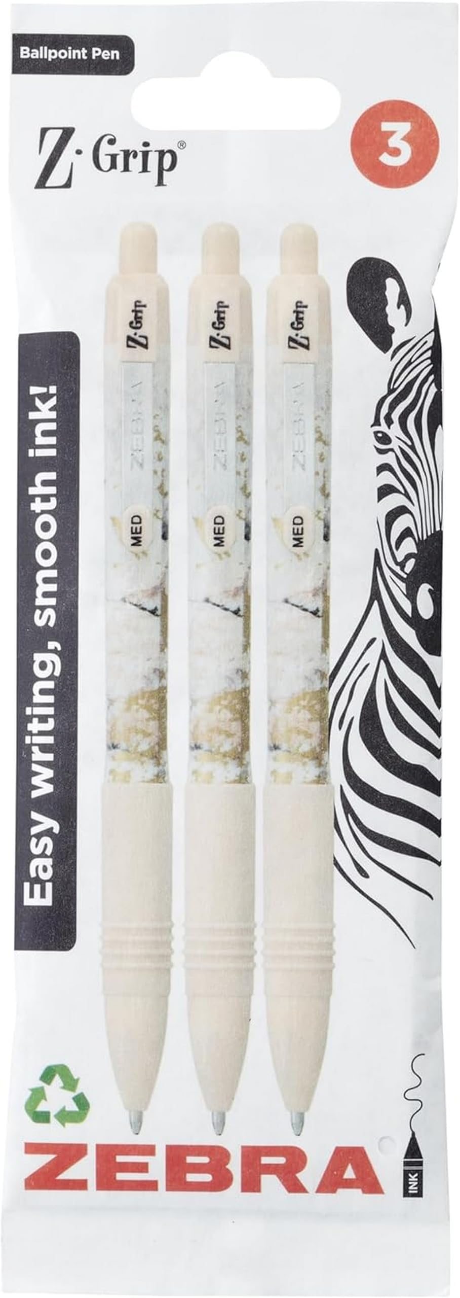 Zebra Pen Z-GRIP Smooth Glam Black Ink Ballpoint Pens 3pk 1.0mm Medium ...