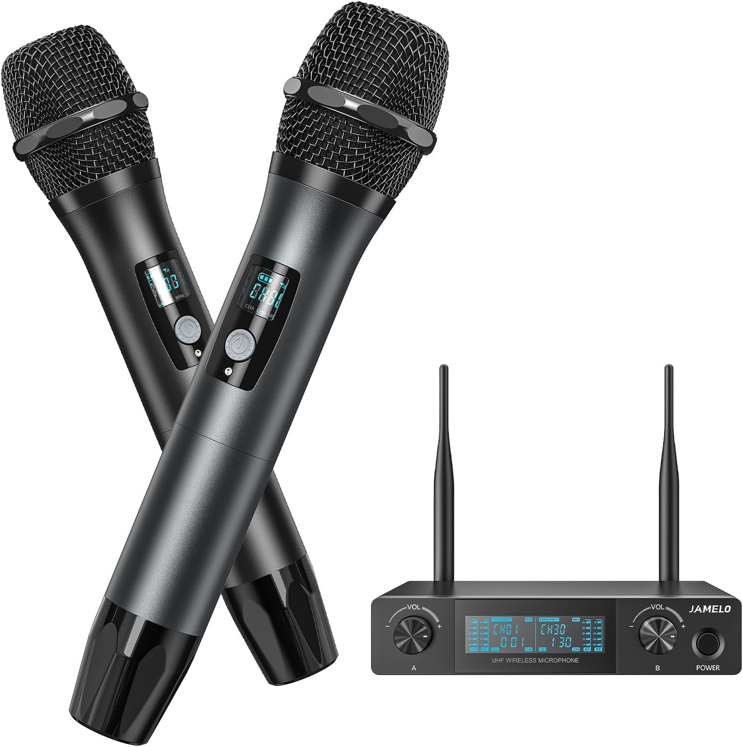 JAMELO Wireless Microphone, UHF Metal Handheld Microphone Set, Karaoke ...