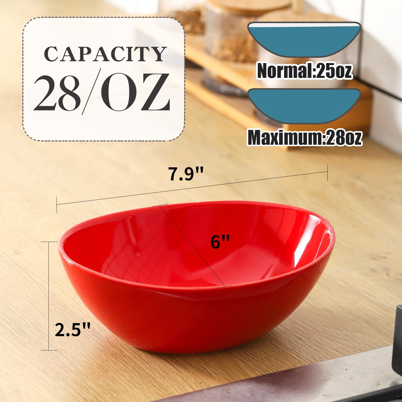 Hasense Ceramic Cereal Bowls, 28 Ounce Serving Bowls for Kitchen, Salad ...