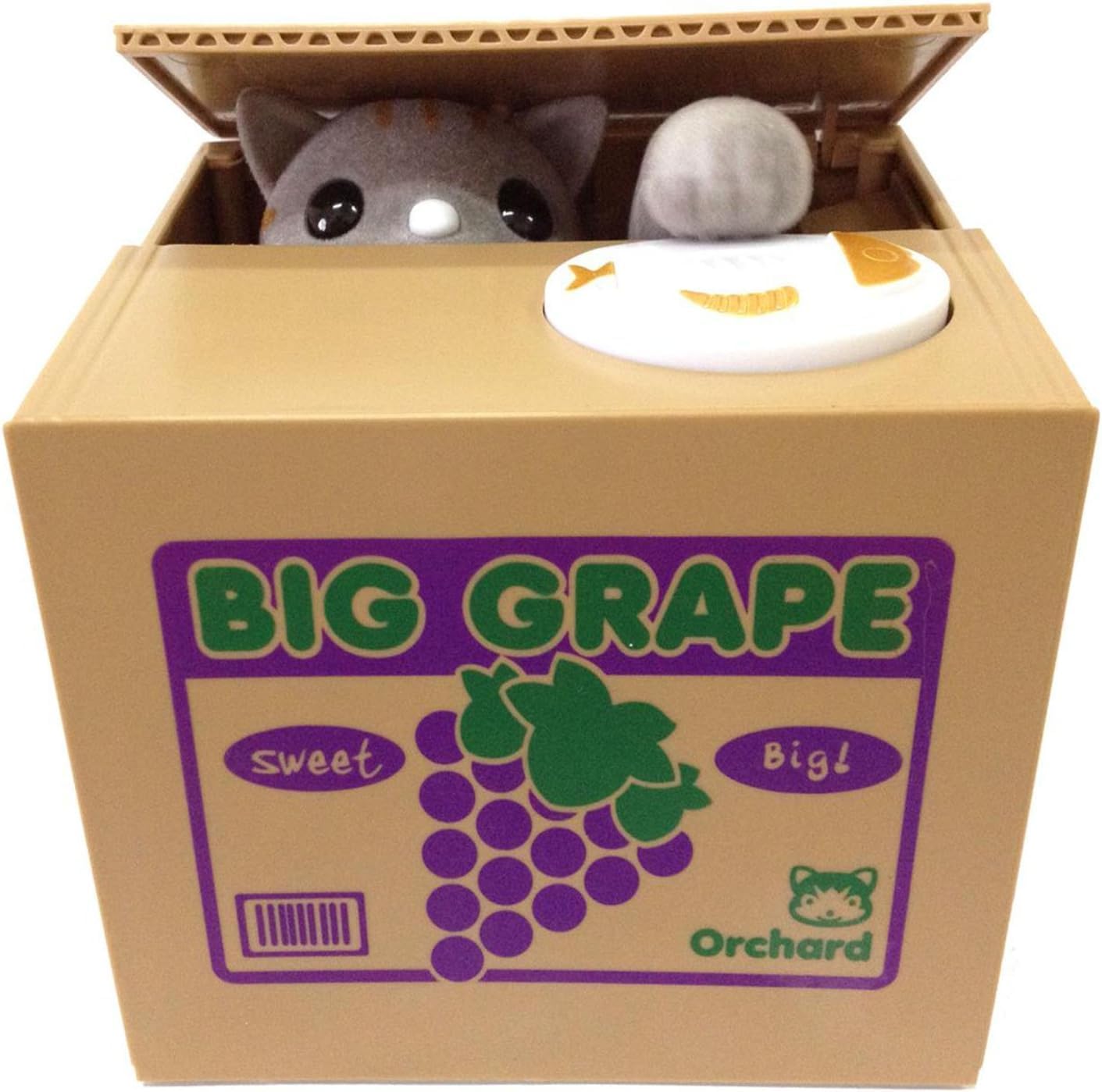 JZK Funny Cute Grey Cat Stealing Coin Money Box Little Cat Panda Piggy ...