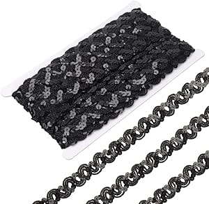 Amazon.com: CABODYALS 12 Yards Black Sequin Trim Flat Sequins Beaded ...