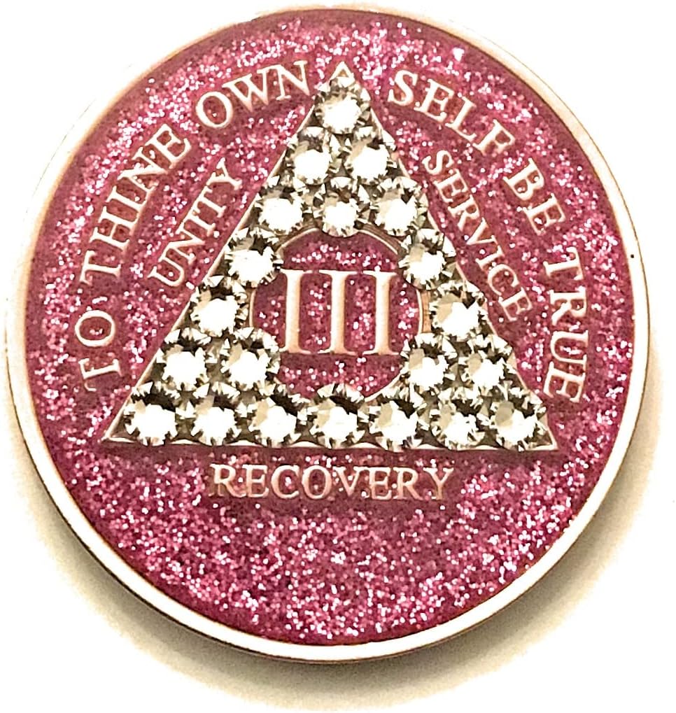 Amazon.com : 3 Year AA Pink Glitter Medallion with Crystals - Bling ...