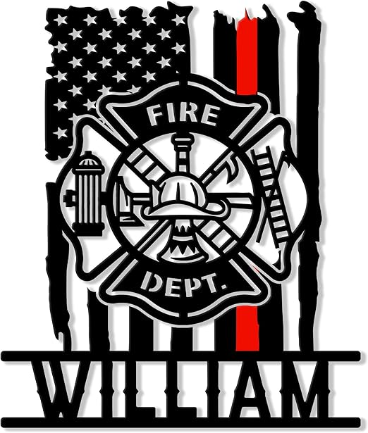 Amazon.com: Personalized Firefighter Metal Sign, Thin Red Line Hanging ...
