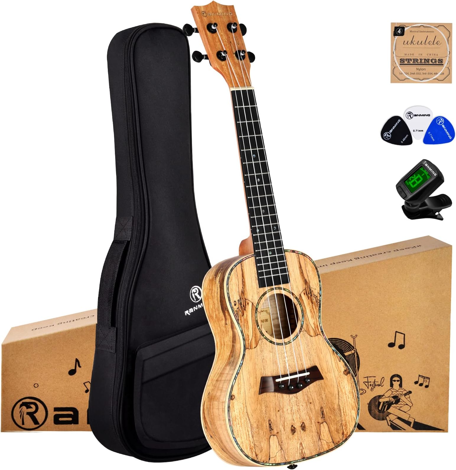 Amazon.com: Hricane Concert Ukulele Spalted Maple 23 Inch Ukelele for ...