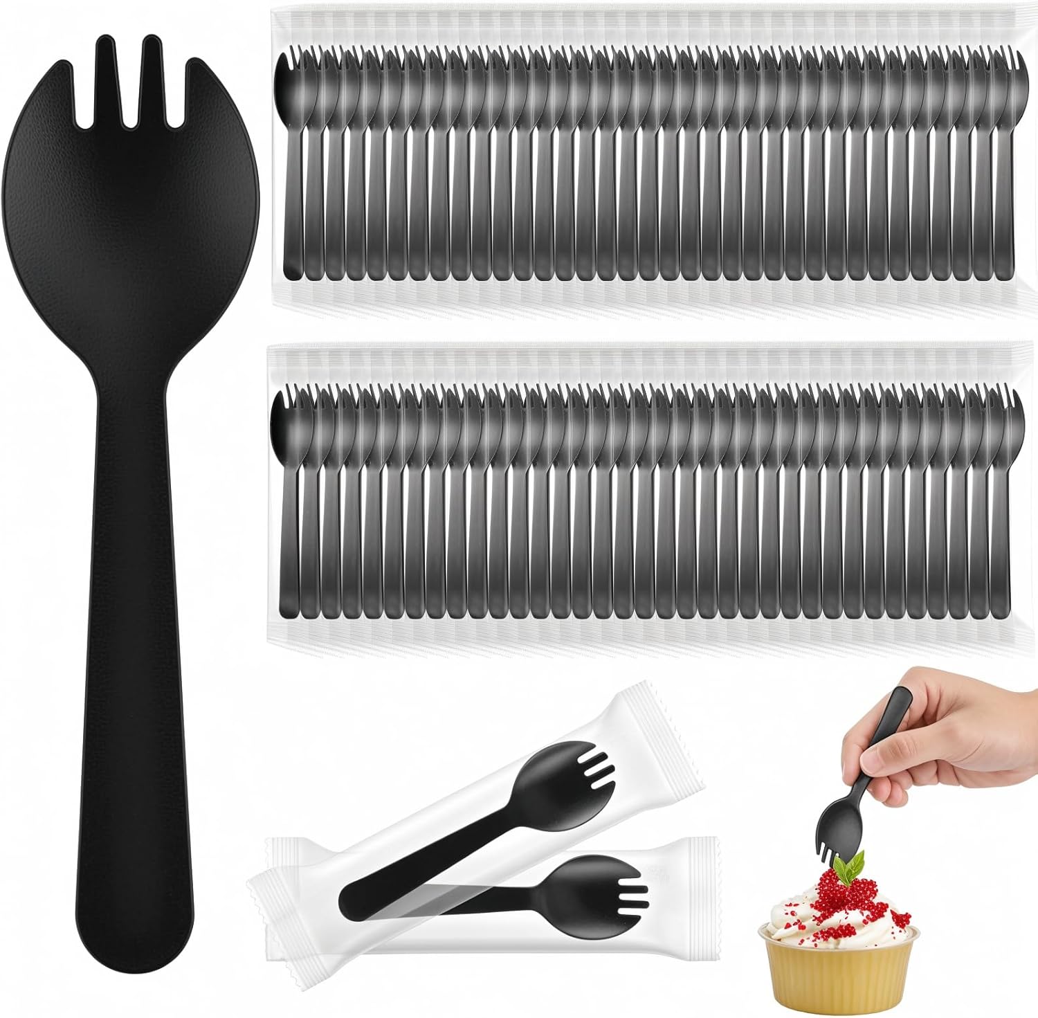 Amazon.com: 200 Pcs Mini Plastic Sporks Disposable Individually Wrapped ...