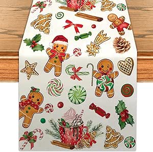 Amazon.com: Gingerbread Christmas Table Runner Ginger Bread House Xmas ...