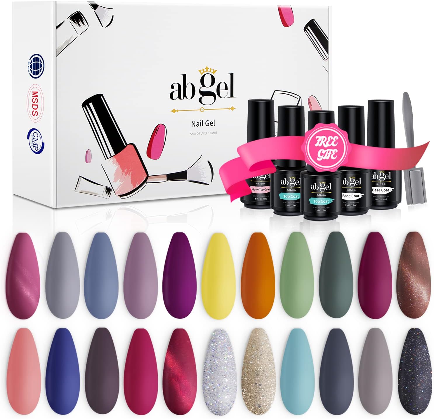 Amazon.com : ab gel Pack of 27 Gel Nail Polish Kit, Soak Off LED Lamp ...