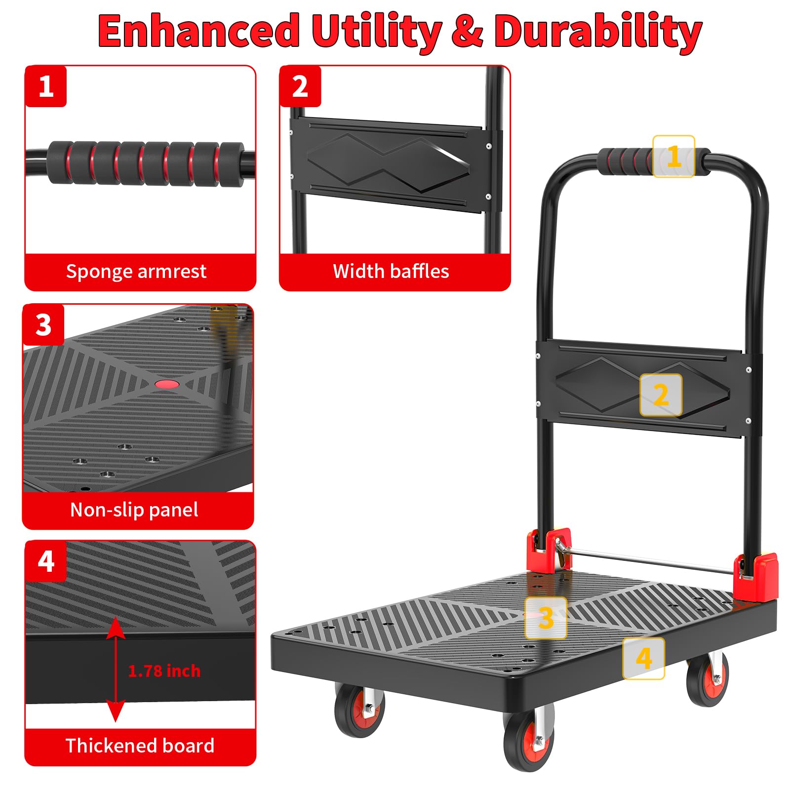 Snapklik.com : Push Cart Dolly - Foldable Heavy - Duty Flatbed Platform ...