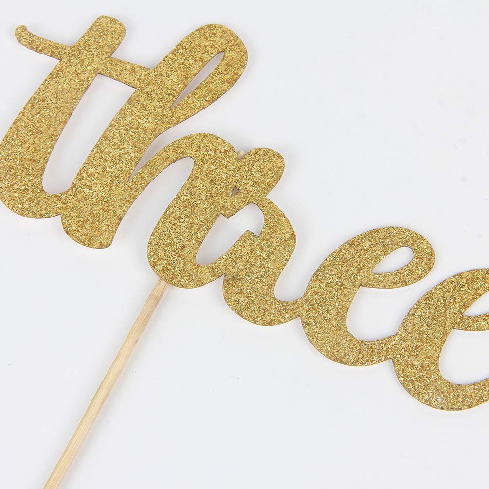 Snapklik.com : Three Cake Topper-Gold Glitter Happy 3rd Birthday Cake ...